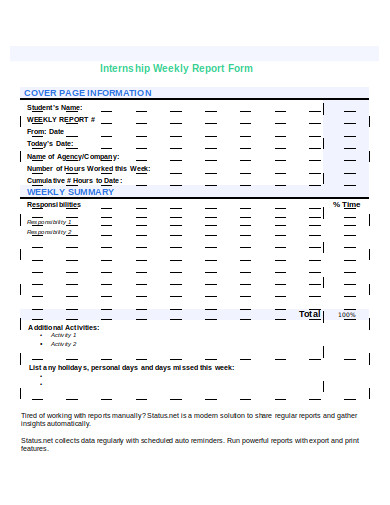11+ Internship Weekly Report Templates in PDF | DOC