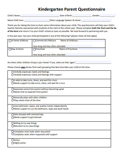 23+ Parent Questionnaire Templates in PDF | DOC