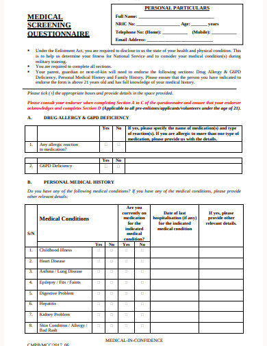 16+ Medical Screening Questionnaire Templates in PDF | Microsoft Word