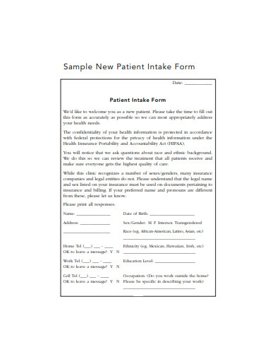 20+ Free Patient Intake Form Templates