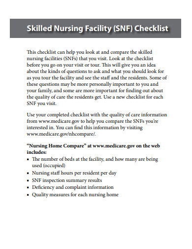 10+ Nursing Facility Checklist Templates in PDF | DOC