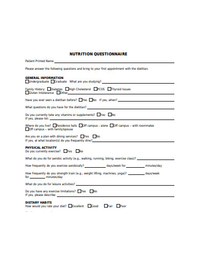 21+ Nutrition Questionnaire Templates in PDF | DOC