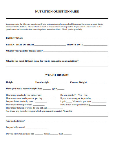21+ Nutrition Questionnaire Templates in PDF | DOC