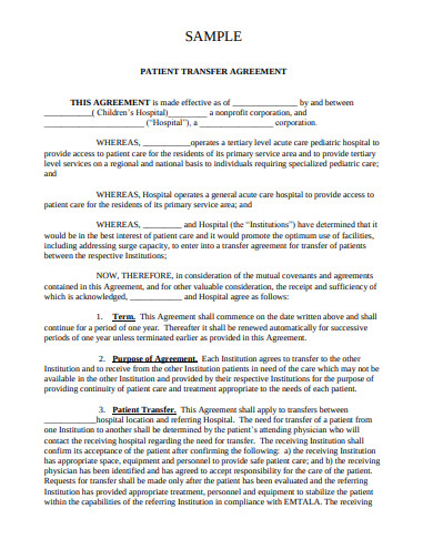 6+ Patient Transfer Agreement Templates - PDF, DOC