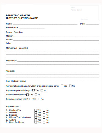 10+ Pediatric Health Questionnaire Templates in PDF | DOC