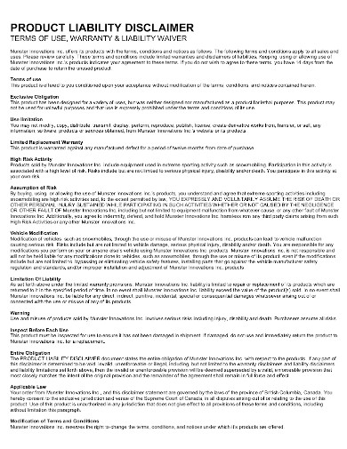 10+ Product Liability Disclaimer Templates in PDF | Word