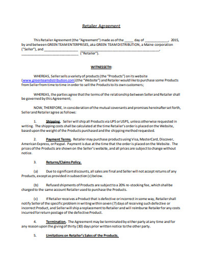 11+ Retail Agreement Templates in Google Docs | Word | Pages | PDF