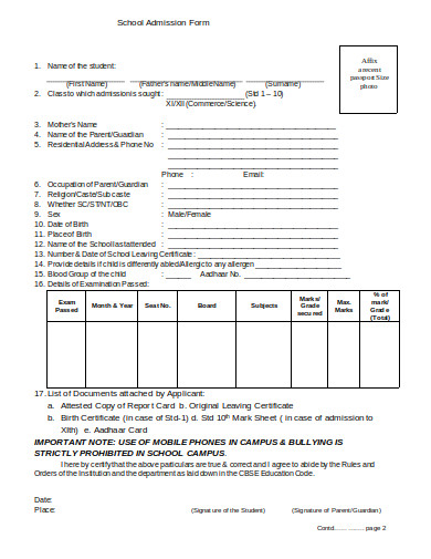 29+ School Admission Form Templates in DOC | PDF