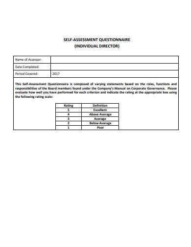 15+ Self Assessment Questionnaire Templates in PDF | DOC