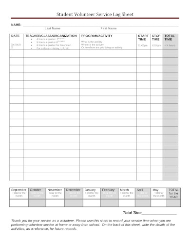 6+ Student Volunteer Service Log Templates in PDF