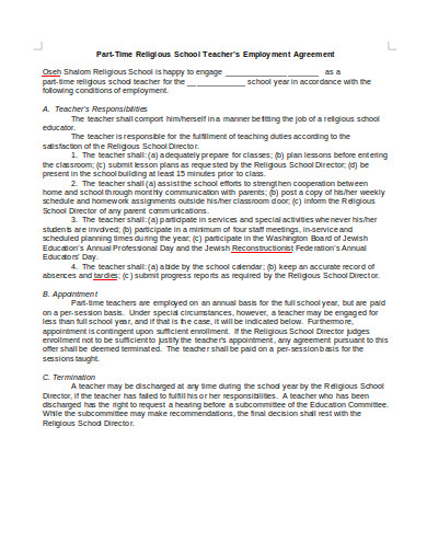 4+ Teacher Employment Agreement Templates in PDF | DOC