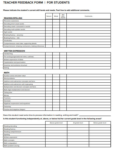 11+ Teacher Feedback Form Templates in Doc | PDF