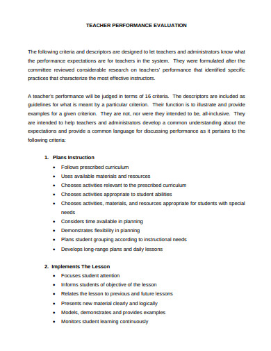 10+ Teacher Performance Evaluation Templates in Doc | PDF
