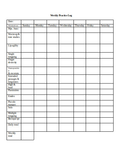 10+ Weekly Practice Log Templates in PDF | DOC