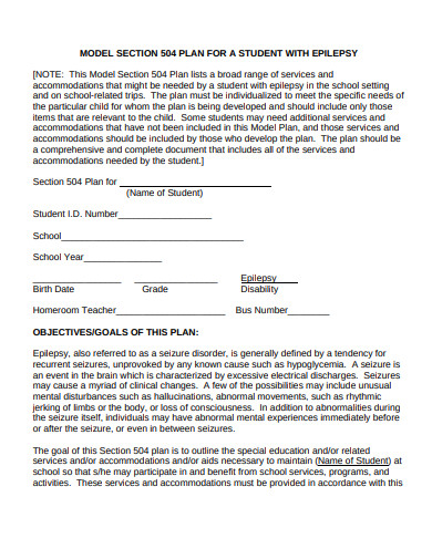 11+ School 504 Plan Templates in PDF | DOC