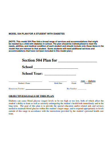 11+ School 504 Plan Templates in PDF | DOC