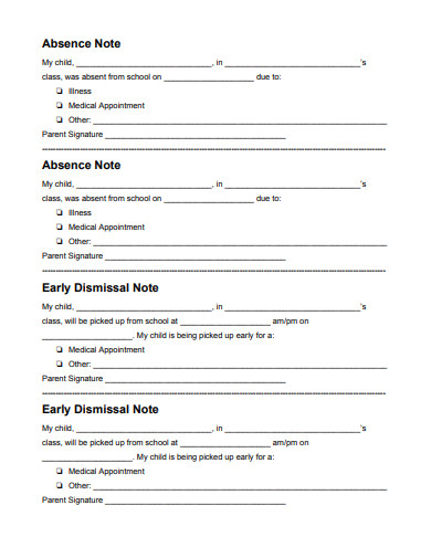 13+ School Absence Note Templates in PDF | Google Docs | Word | Pages