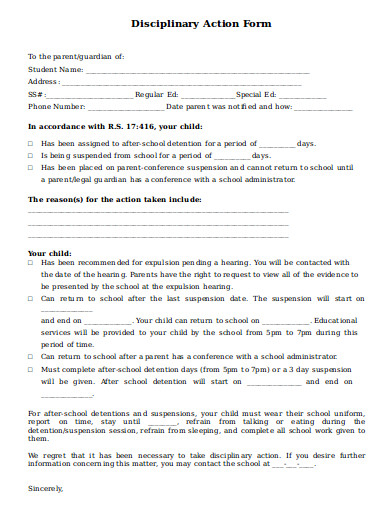14+ Free School Disciplinary Action Form Templates in DOC | PDF | XLS