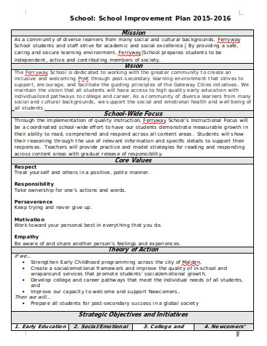 15+ School Improvement Plan Templates in PDF | DOC