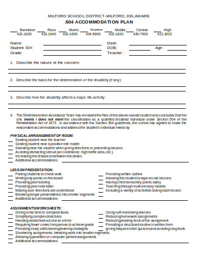 11+ School 504 Plan Templates in PDF | DOC
