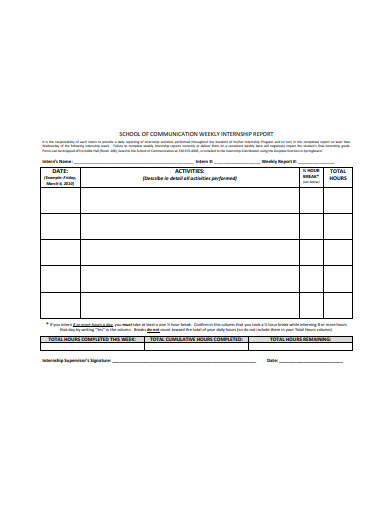 11+ Internship Weekly Report Templates in PDF | DOC