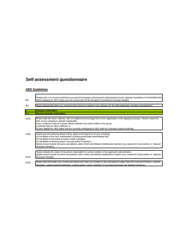 15+ Self Assessment Questionnaire Templates in PDF | DOC