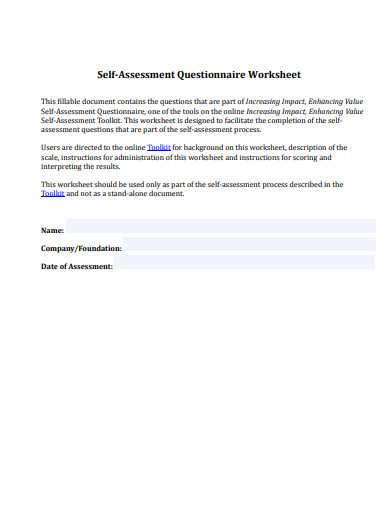 15+ Self Assessment Questionnaire Templates in PDF | DOC