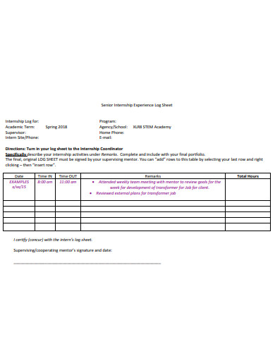 7+ Internship Log Sheet Templates in PDF | XLS