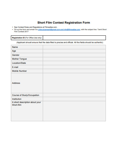 FREE 10+ Contest Registration Form Templates in MS Word | PDF