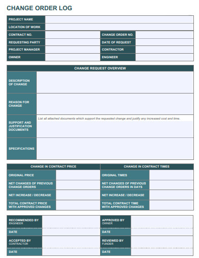 FREE 21+ Change Order Log Templates Google Docs | MS Word | Pages | PDF ...