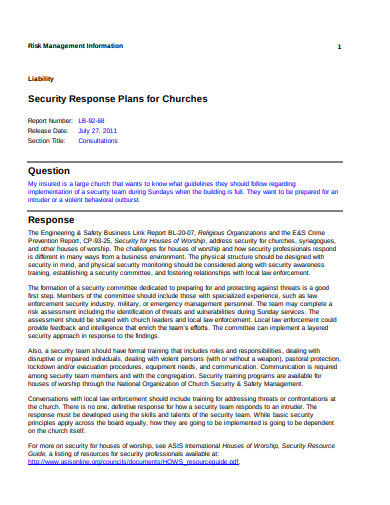 9+ Church Risk Management Plan Templates in PDF | DOC