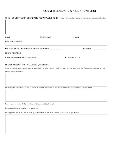 FREE 10+ Committee Application Form Templates in PDF | MS Word