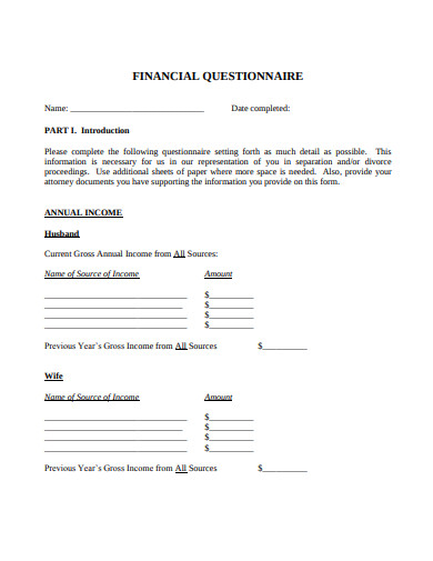 10+ Financial Questionnaire Templates in PDF | Microsoft Word
