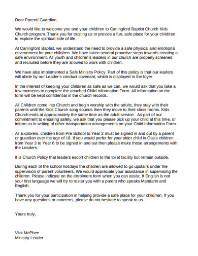 Sample Welcome Letter To Church Visitors