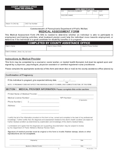 Medical Assessment Template