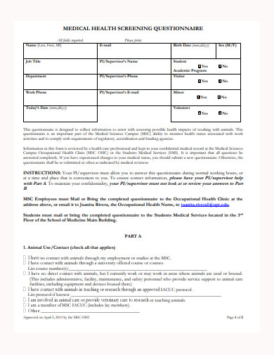 16+ Medical Screening Questionnaire Templates in PDF | Microsoft Word
