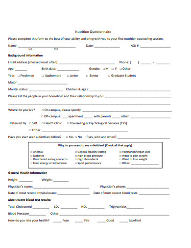 21+ Nutrition Questionnaire Templates in PDF | DOC