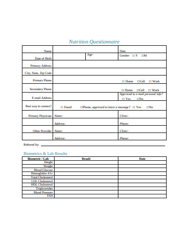 21+ Nutrition Questionnaire Templates in PDF | DOC