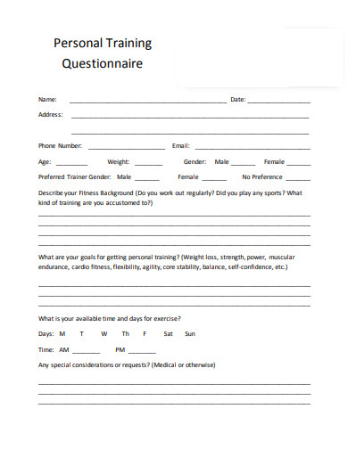 11+ Personal Training Questionnaire Templates in PDF | DOC