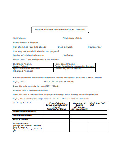 15+ Preschool Questionnaire Templates - PDF, DOC