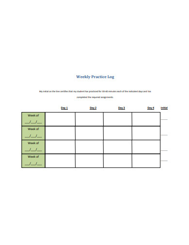 10+ Weekly Practice Log Templates in PDF | DOC