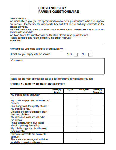 23+ Parent Questionnaire Templates in PDF | DOC