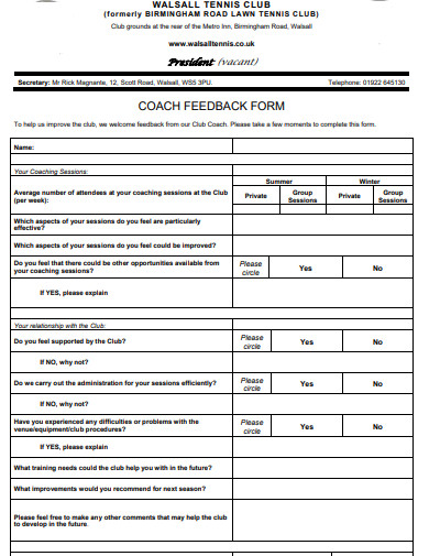 10+ Coach Feedback Form Templates in PDF | DOC