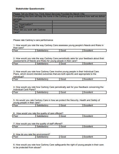 22+ Stakeholder Questionnaire Templates in PDF | MS Word | MS Excel ...