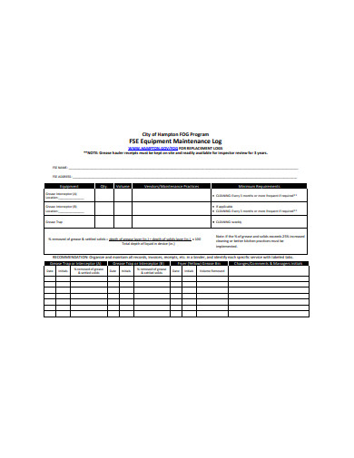 FREE 11+ Equipment Maintenance Log Templates in PDF | MS Word