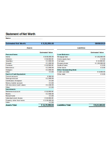 10 Net Worth Statement Templates In PDF XLS