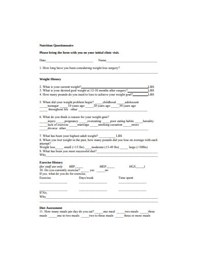 21+ Nutrition Questionnaire Templates in PDF | DOC