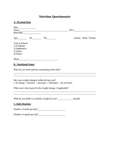 21+ Nutrition Questionnaire Templates in PDF | DOC