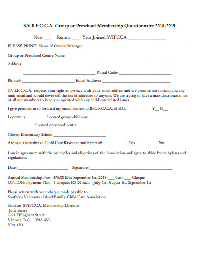 15+ Preschool Questionnaire Templates - PDF, DOC