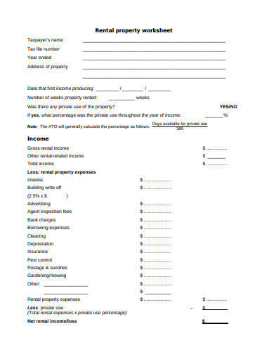 18+ Rental Property Worksheet Templates in PDF